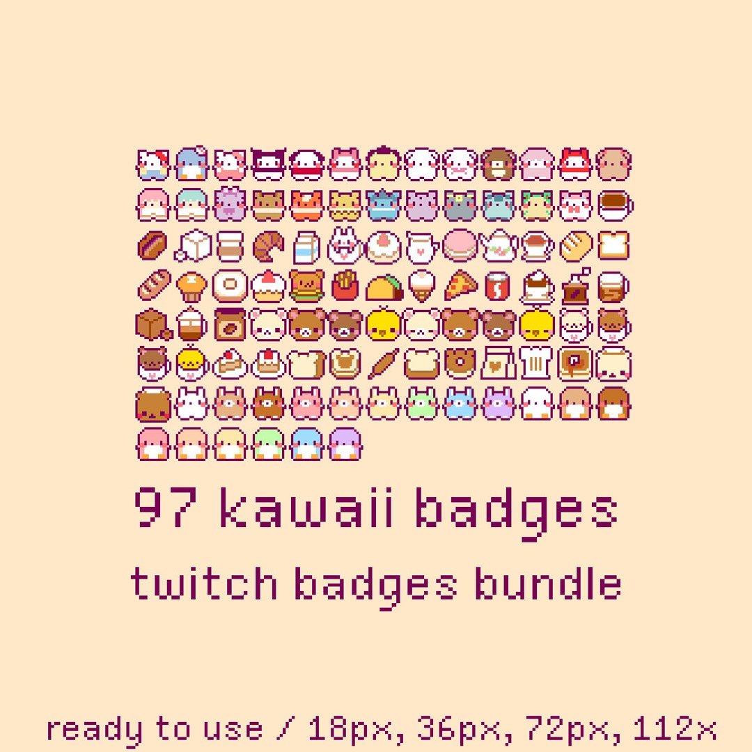 97 Kawaii Pixel Twitch Sub Bit Badges, Twitch Stream Emotes, Kawaii ...