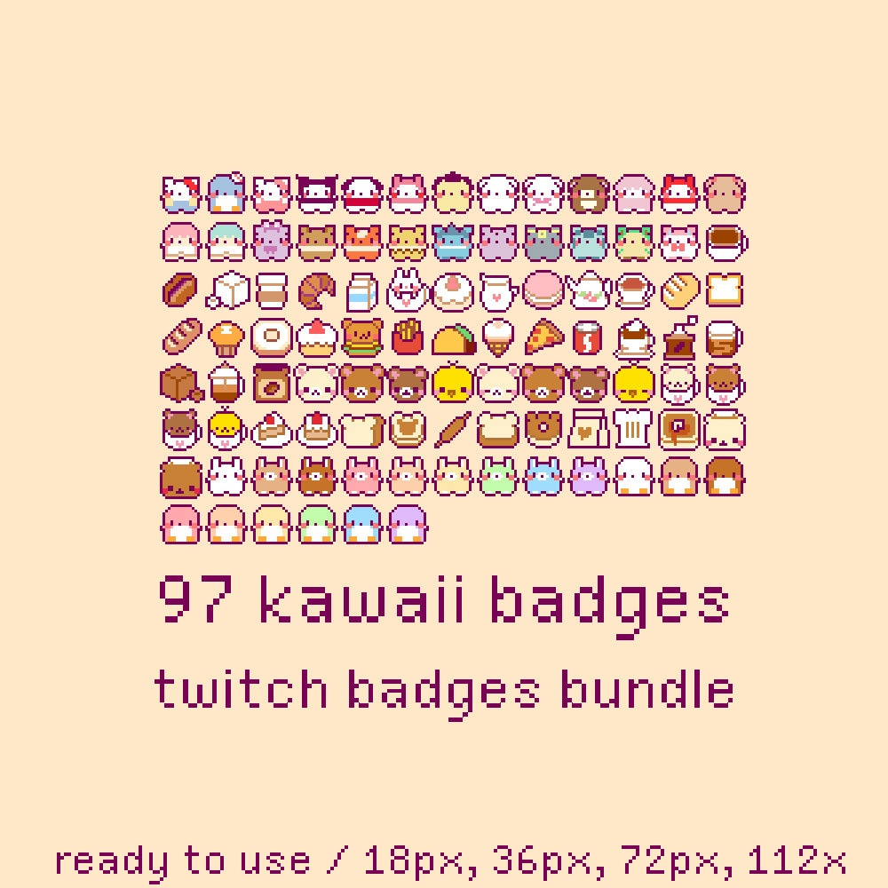 97 Kawaii Pixel Twitch Sub Bit Badges, Twitch Stream Emotes, Kawaii ...