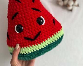 Kawaii Crochet Watermelon Plush Toy | Handmade Amigurumi Fruit Decor - Etsy