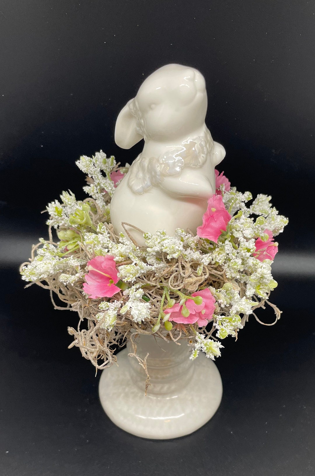 Easter Table Centerpiece With Bunny Rabbit Surrounded by Flowers, Use a ...