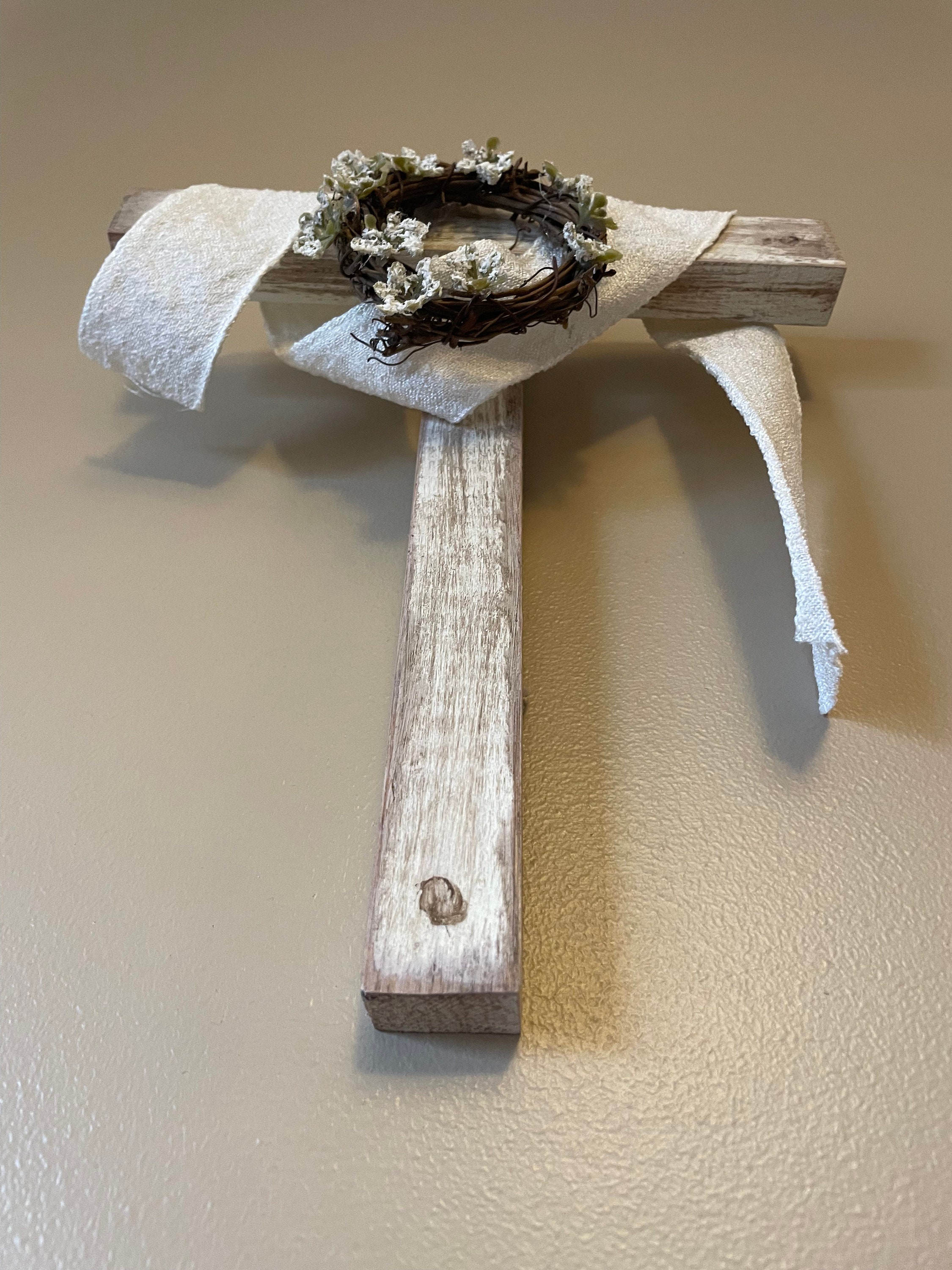 This White-washed Cross, Adorned With a Wreath and Ribbon, Can Easily ...