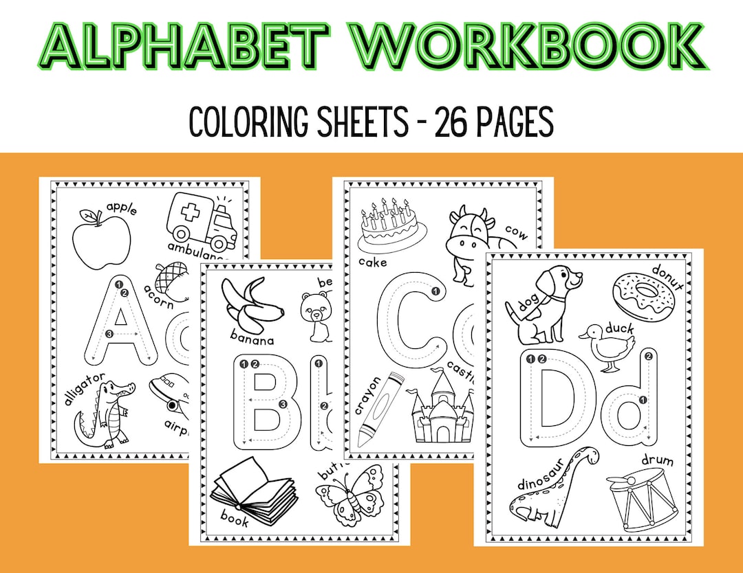 Alphabet Coloring Workbook - Trace and Color - PDF - Instant Download ...