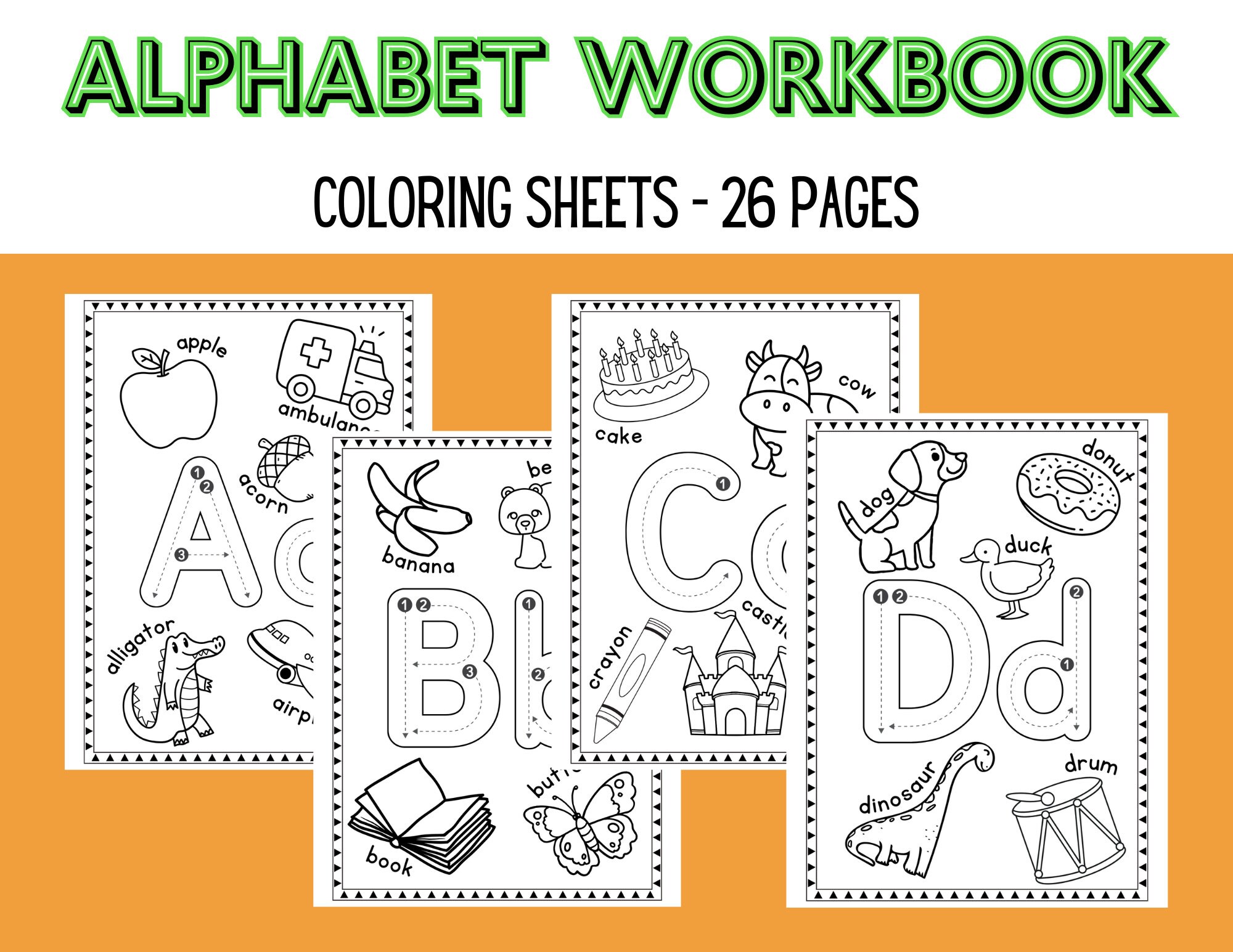 Alphabet Coloring Workbook Trace and Color PDF Instant Download - Etsy