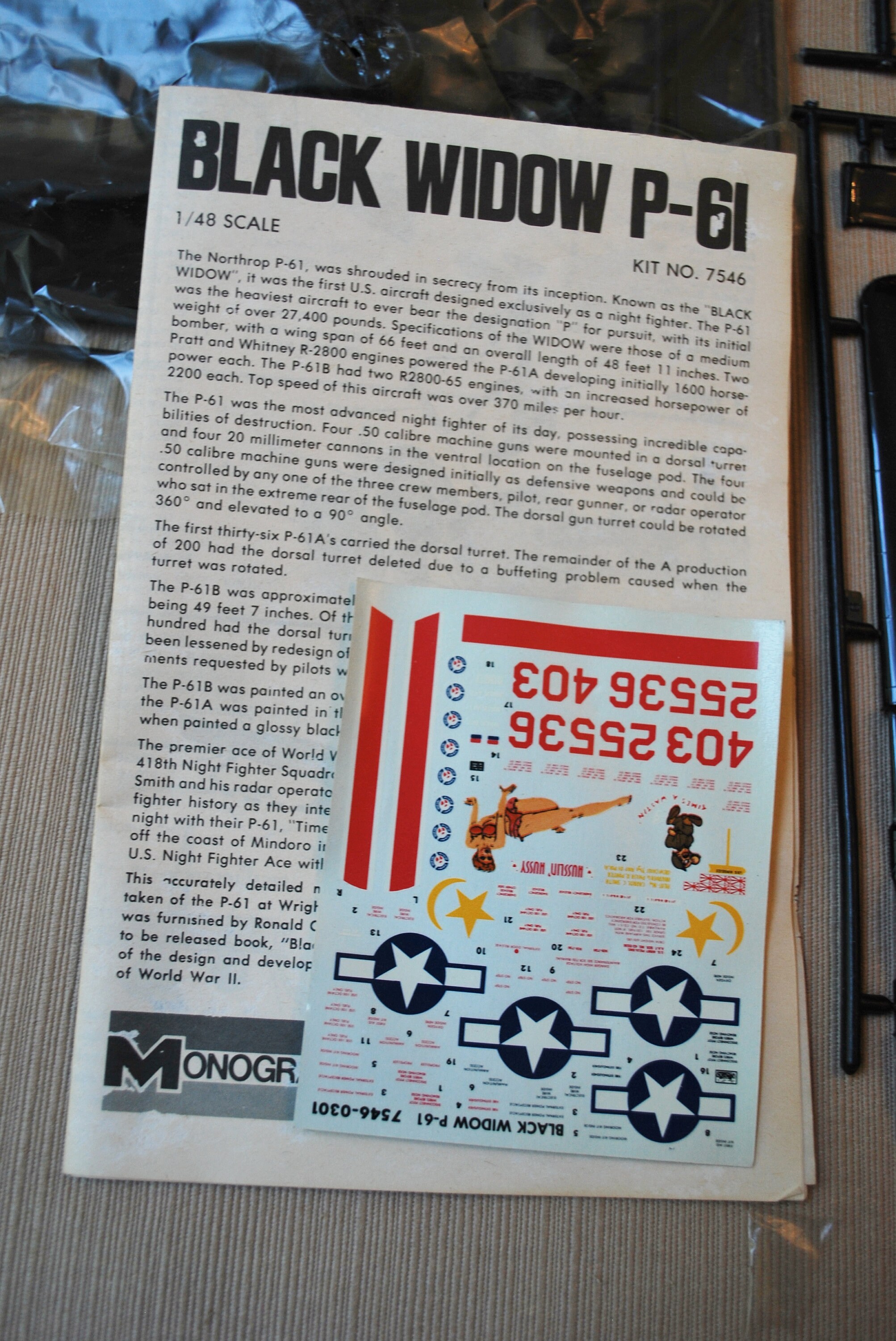 Monogram Airplane Model Kit WWII Black Widow P-61 Vintage 70's - Etsy