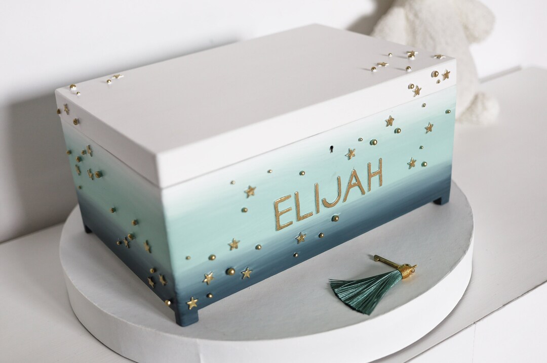 Baby Keepsake Memory Box, Ombre Blue Baby Box, Memory Box, Christening ...
