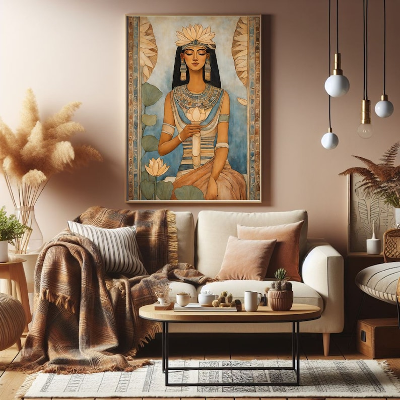 Egyptian Woman Smelling the Lotus Flower Print Set 2, Wall Art Poster ...