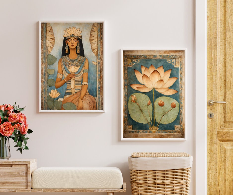Egyptian Woman Smelling the Lotus Flower Print Set 2, Wall Art Poster ...