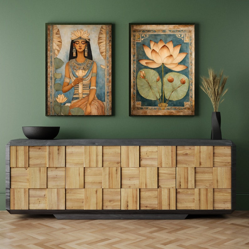 Egyptian Woman Smelling the Lotus Flower Print Set 2, Wall Art Poster ...