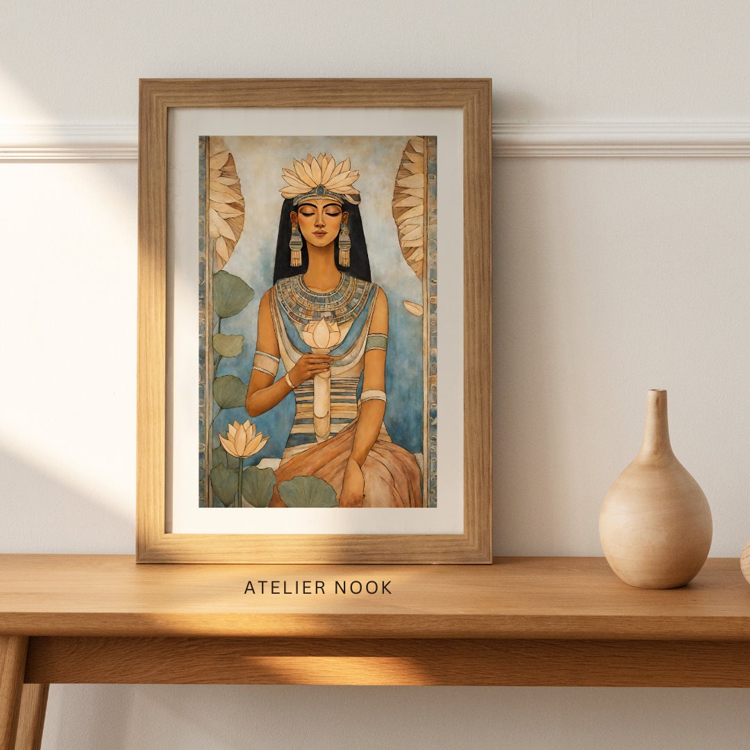 Egyptian Woman Smelling the Lotus Flower Print Set 2, Wall Art Poster ...