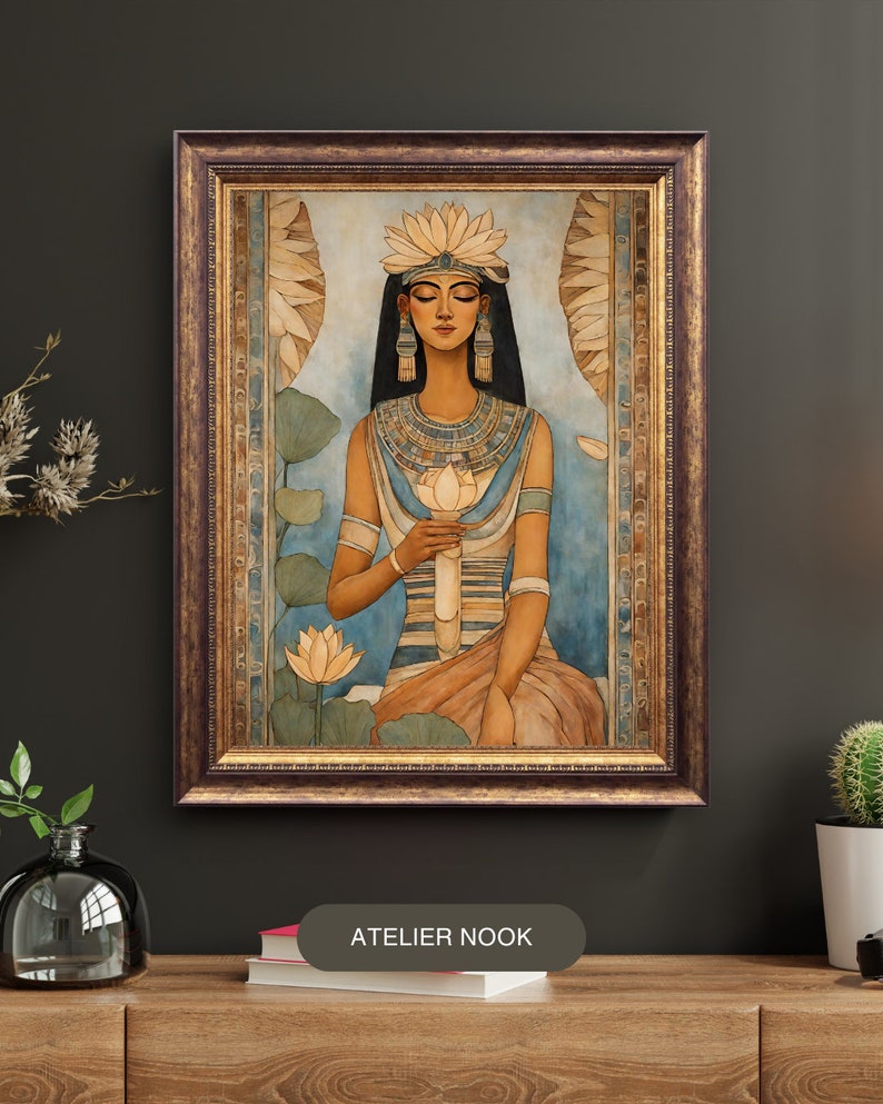 Egyptian Woman Smelling the Lotus Flower Print Set 2, Wall Art Poster ...