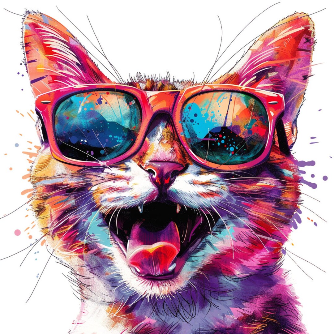 Purr-fectly Cool Cats Clipart Set - 10 High-resolution PNG - Digital ...
