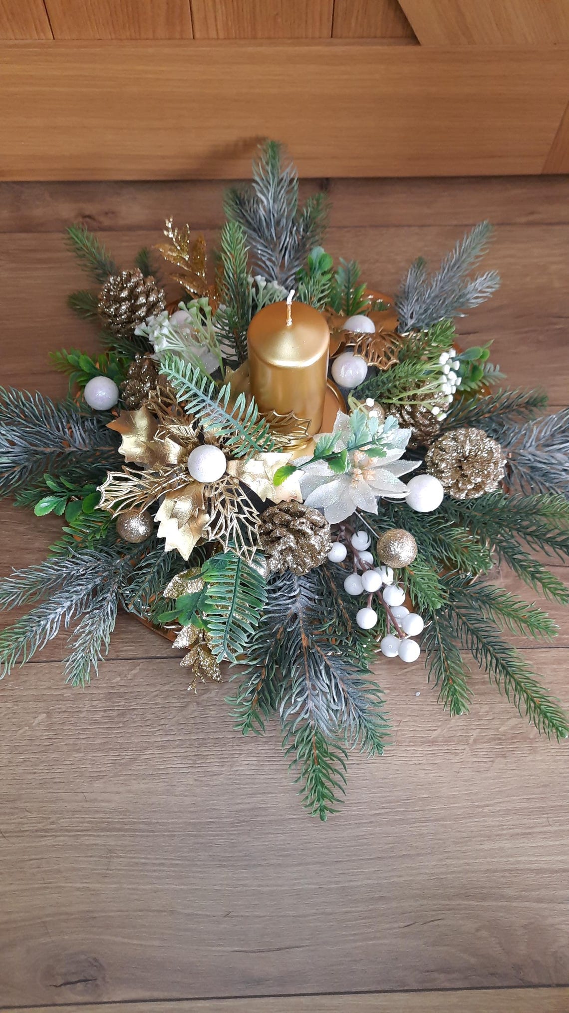 Glamour Advent Wreath, Gold and White Xmas Decor, Advent Candle Wreath ...