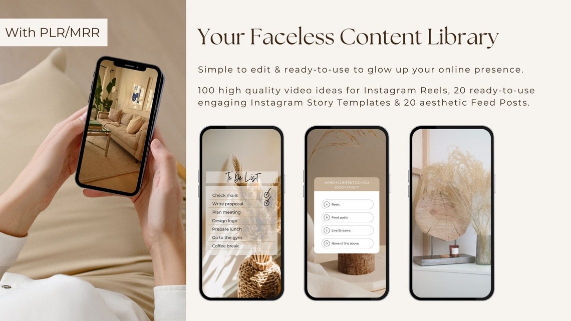 100 Faceless Reel Videos With MRR, Aesthetic Instagram Tik Tok Videos ...