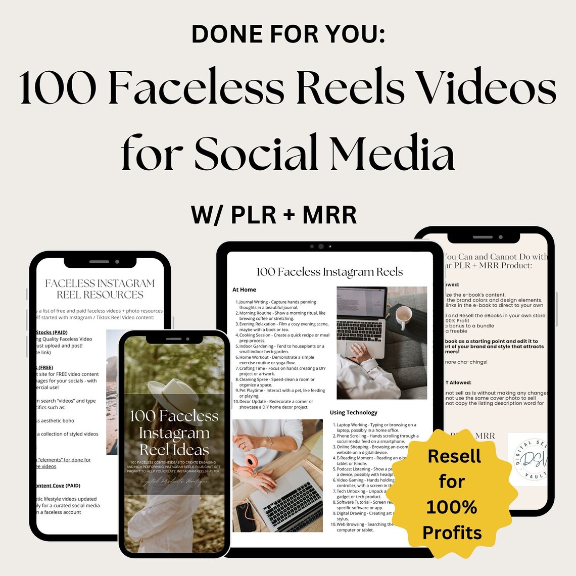 100 Faceless Reel Videos With MRR, Aesthetic Instagram Tik Tok Videos ...
