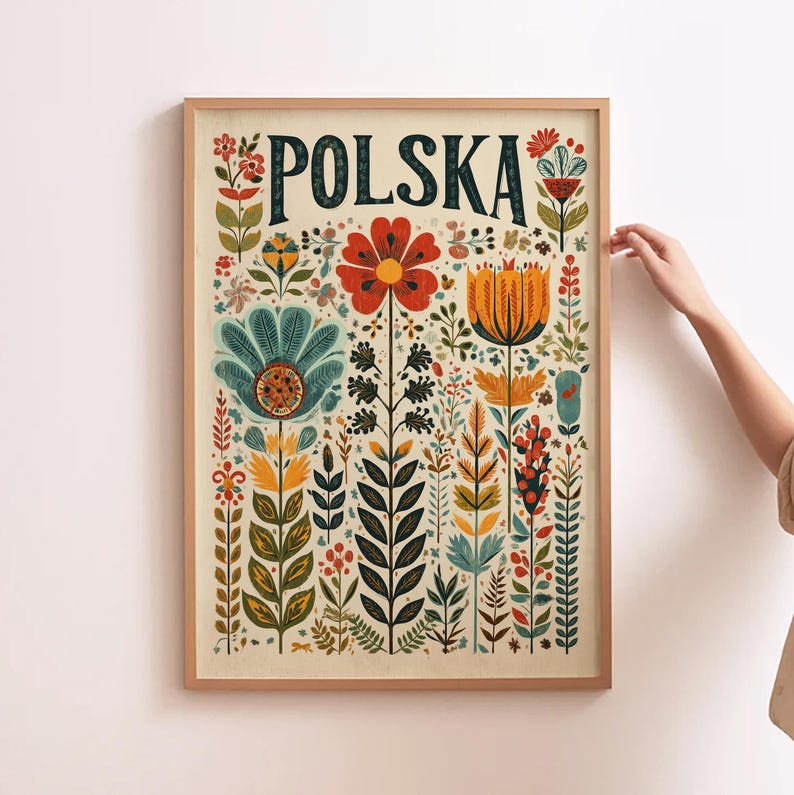 Polska Folk Art Poster Vintage Polish Floral Wall Art Print Retro ...