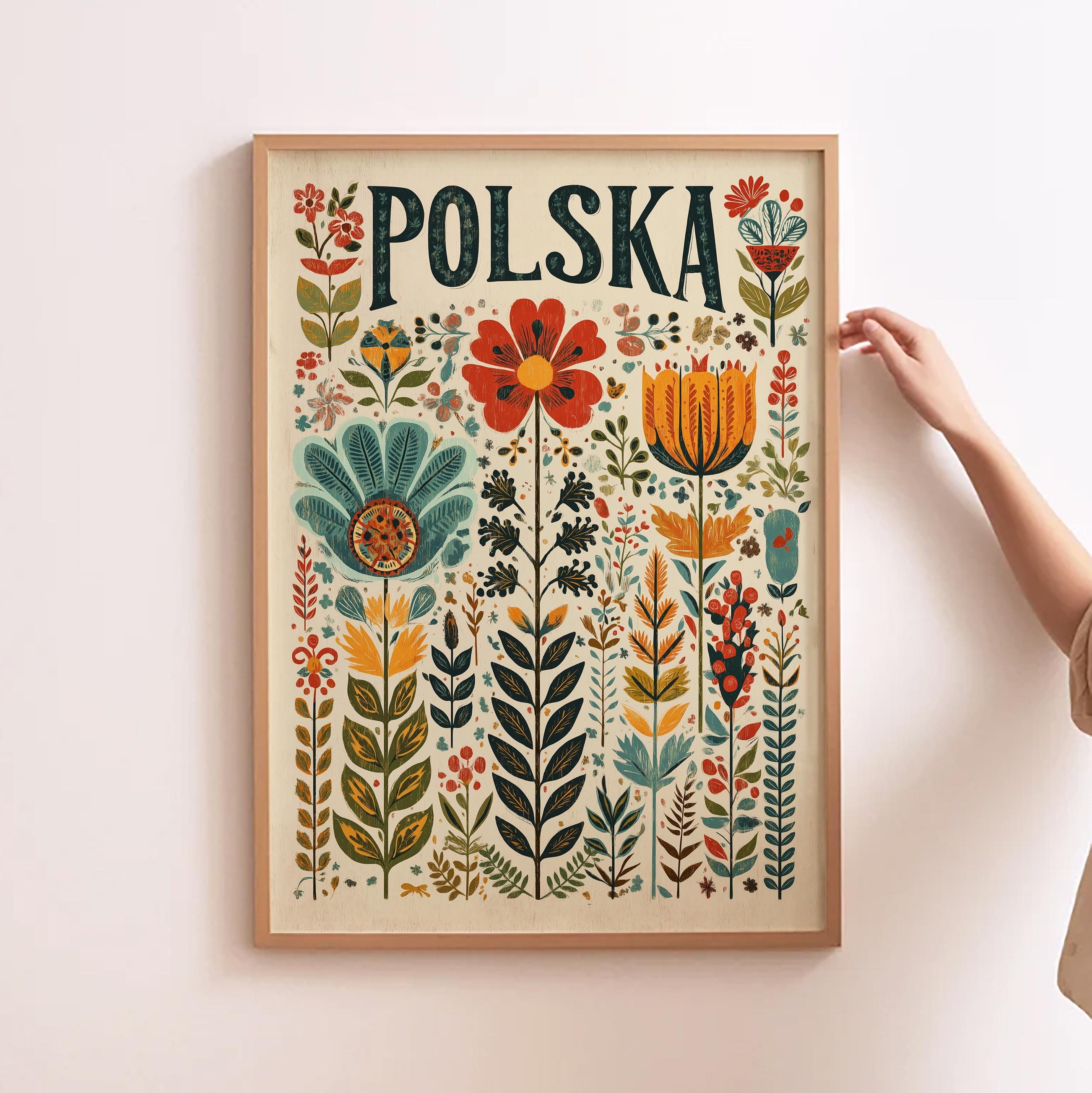 Polska Folk Art Poster Vintage Polish Floral Wall Art Print Retro ...