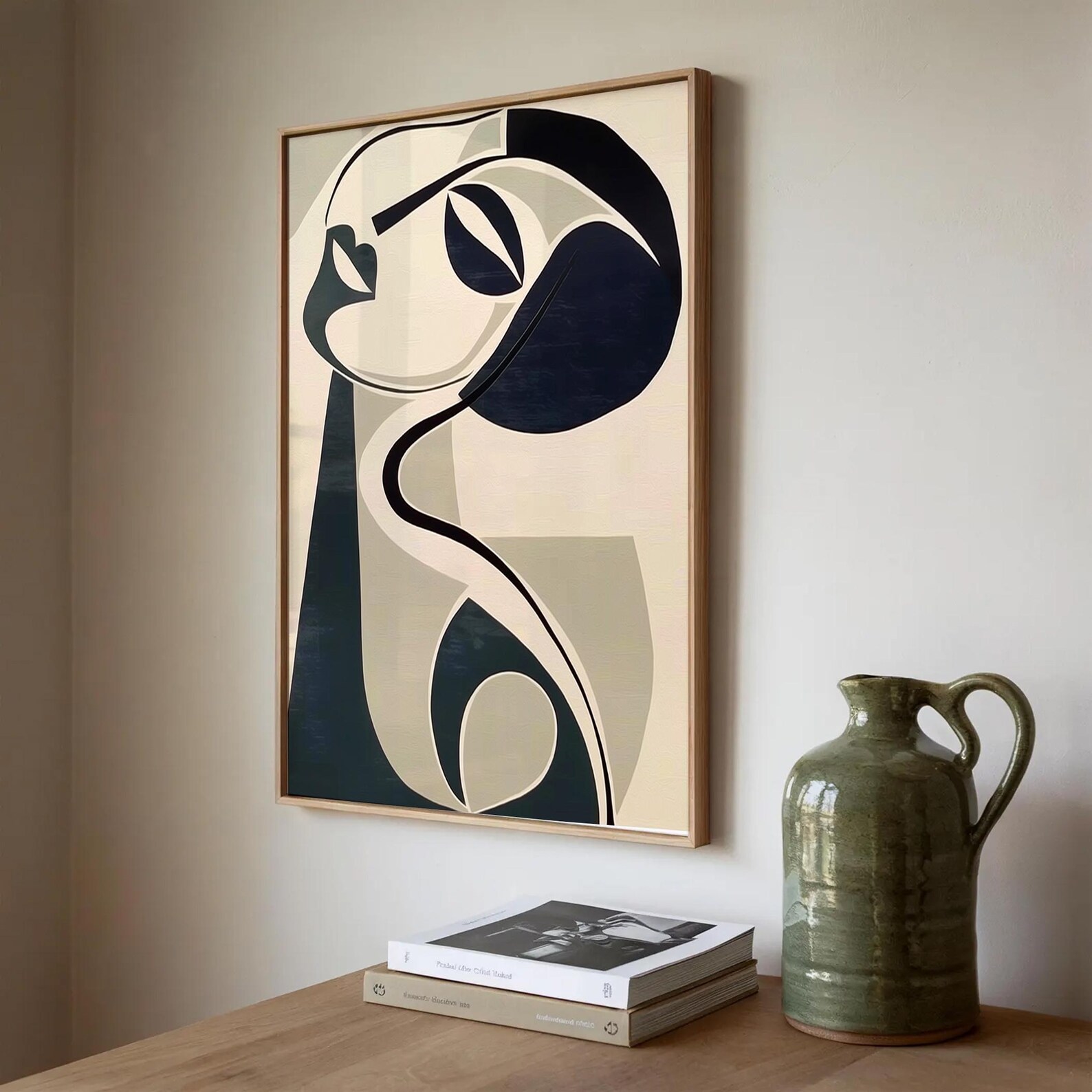 Abstract Art Poster Cubism Wall Art Women's Face Print Beige and Black ...