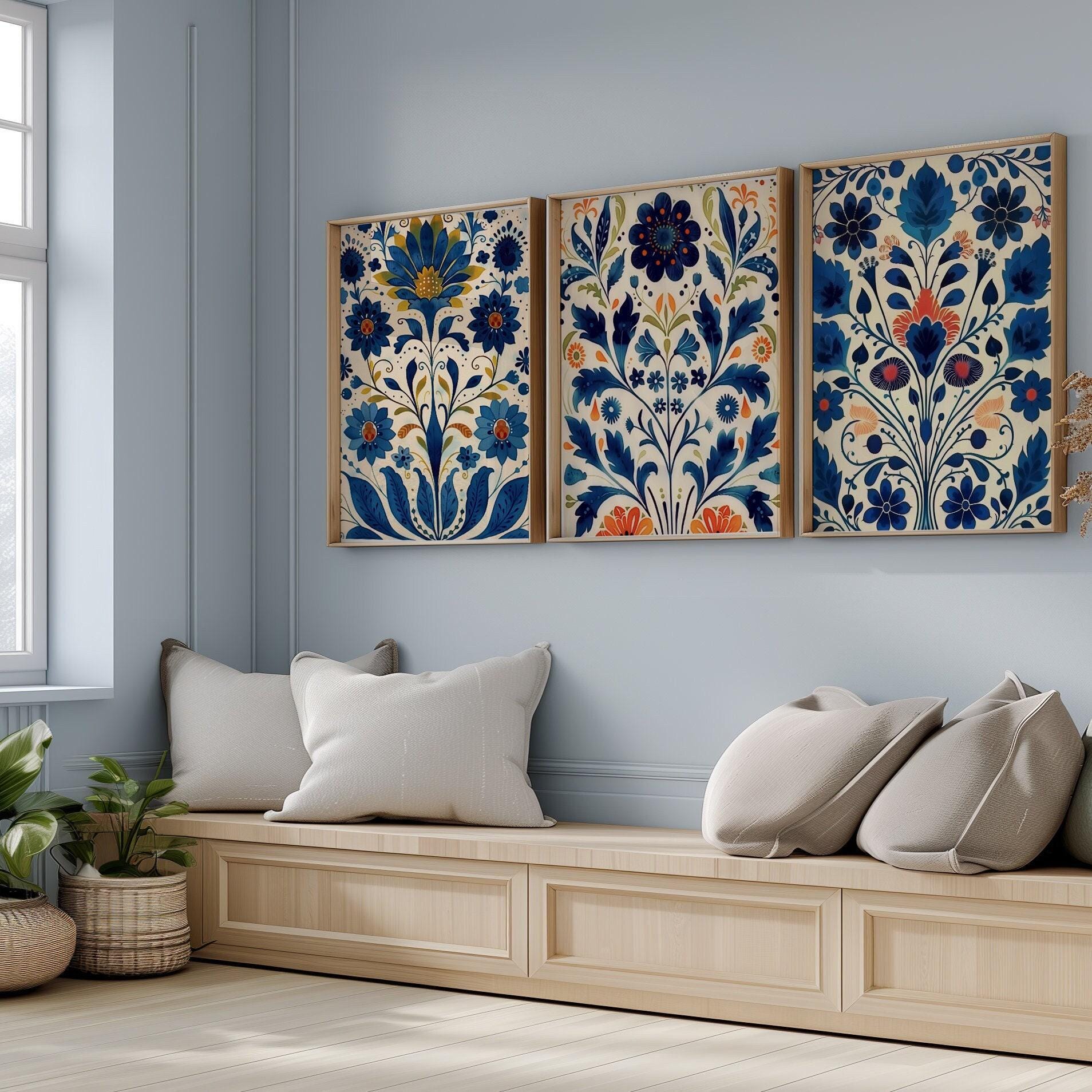 Scandinavian Art Norwegian Folk Art Floral Print Set of 3 Nordic Wall ...