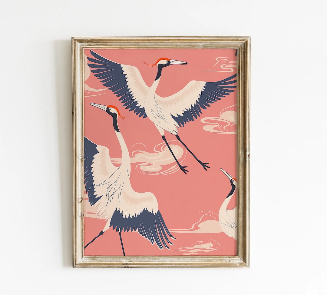 Crane Wall Art Bird Prints Pink Cranes Painting Modern Wall Hanging ...