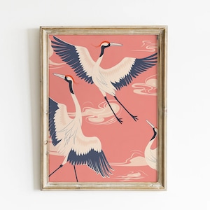Crane Wall Art Bird Prints Pink Cranes Painting Modern Wall Hanging ...