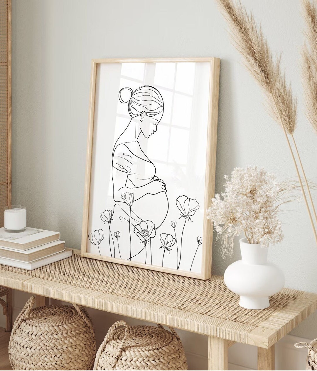 Pregnancy Art Pregnant Woman Line Art Midwife Office Art Gift for ...