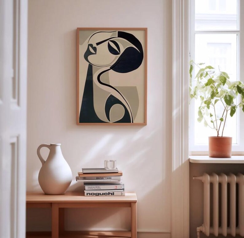 Abstract Art Poster Cubism Wall Art Women's Face Print Beige and Black ...