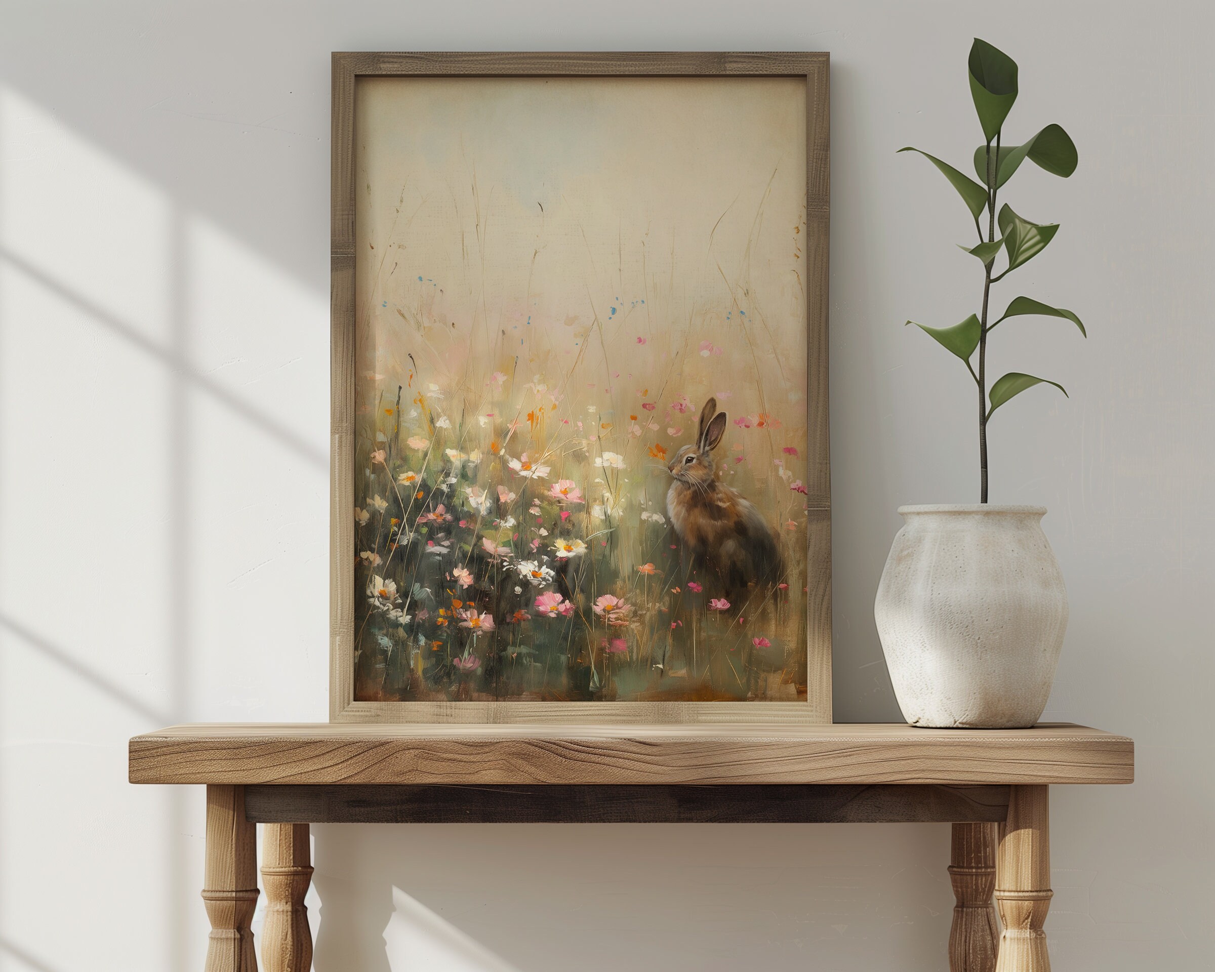 Spring Bunny Rabbit Printable, Wildflower Field Art Print, Vintage ...