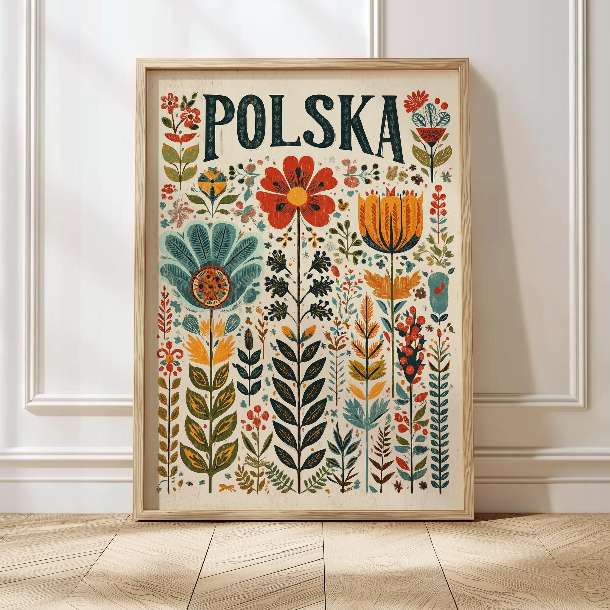 Polska Folk Art Poster Vintage Polish Floral Wall Art Print Retro ...