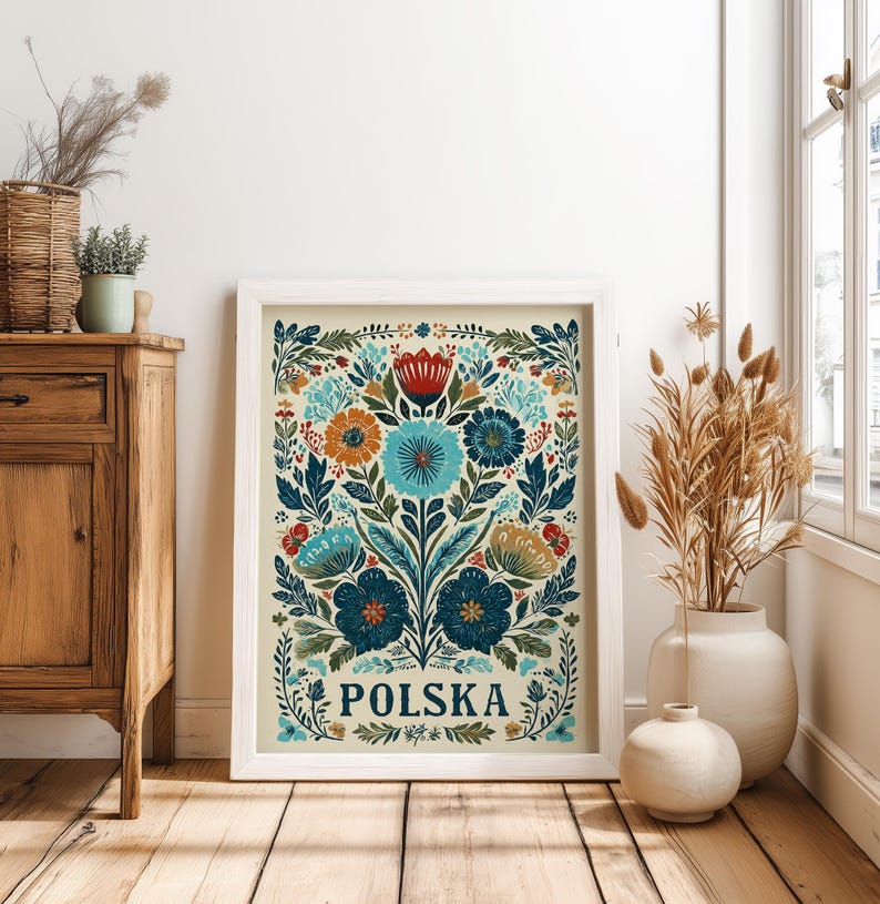 Polish Folk Art Vintage Polish Floral Wall Art Print Retro Poland Home ...