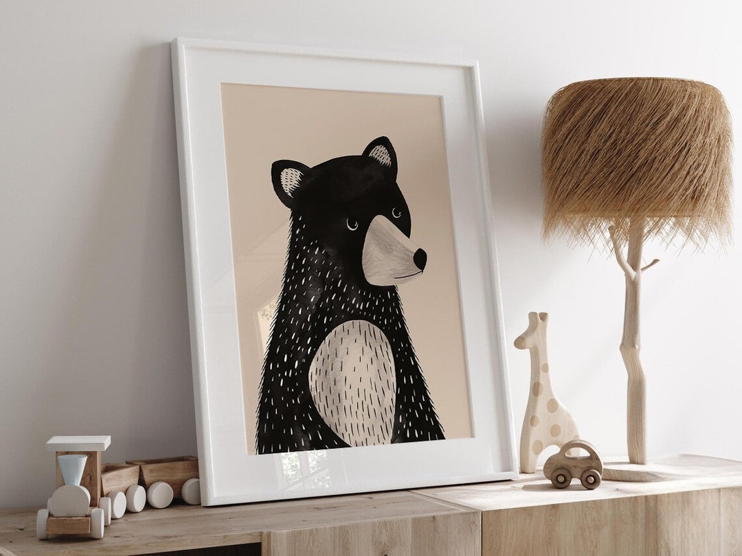 Woodland Bear Wall Art, Nordic Kid Prints, Monochrome Art, Kids Room ...
