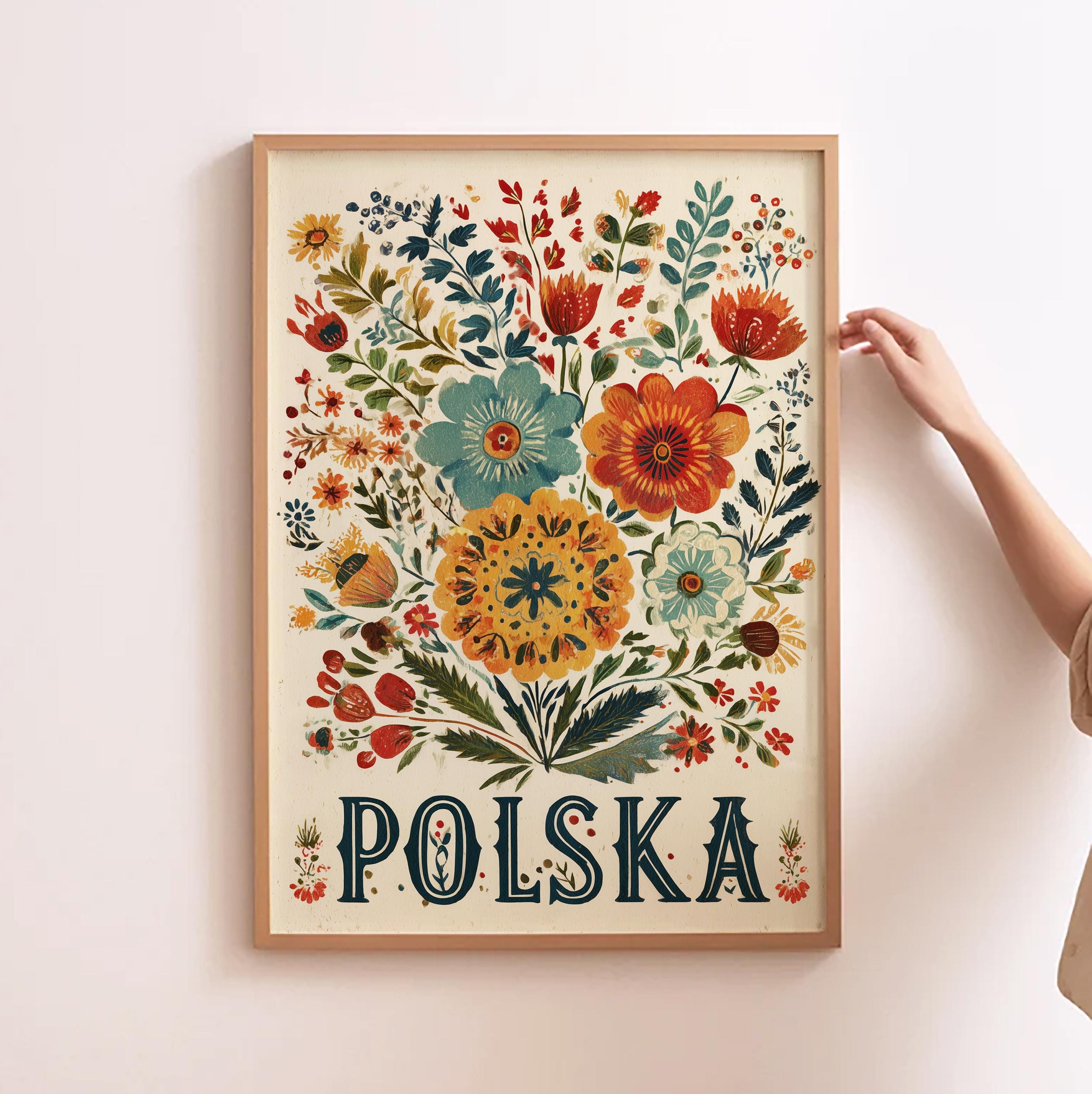 Polska Folk Art Poster Vintage Polish Floral Wall Art Print Retro ...