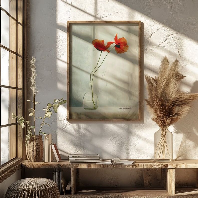 Poppy Art Print Botanical Print Poster Vintage Decor Minimalist Flower ...