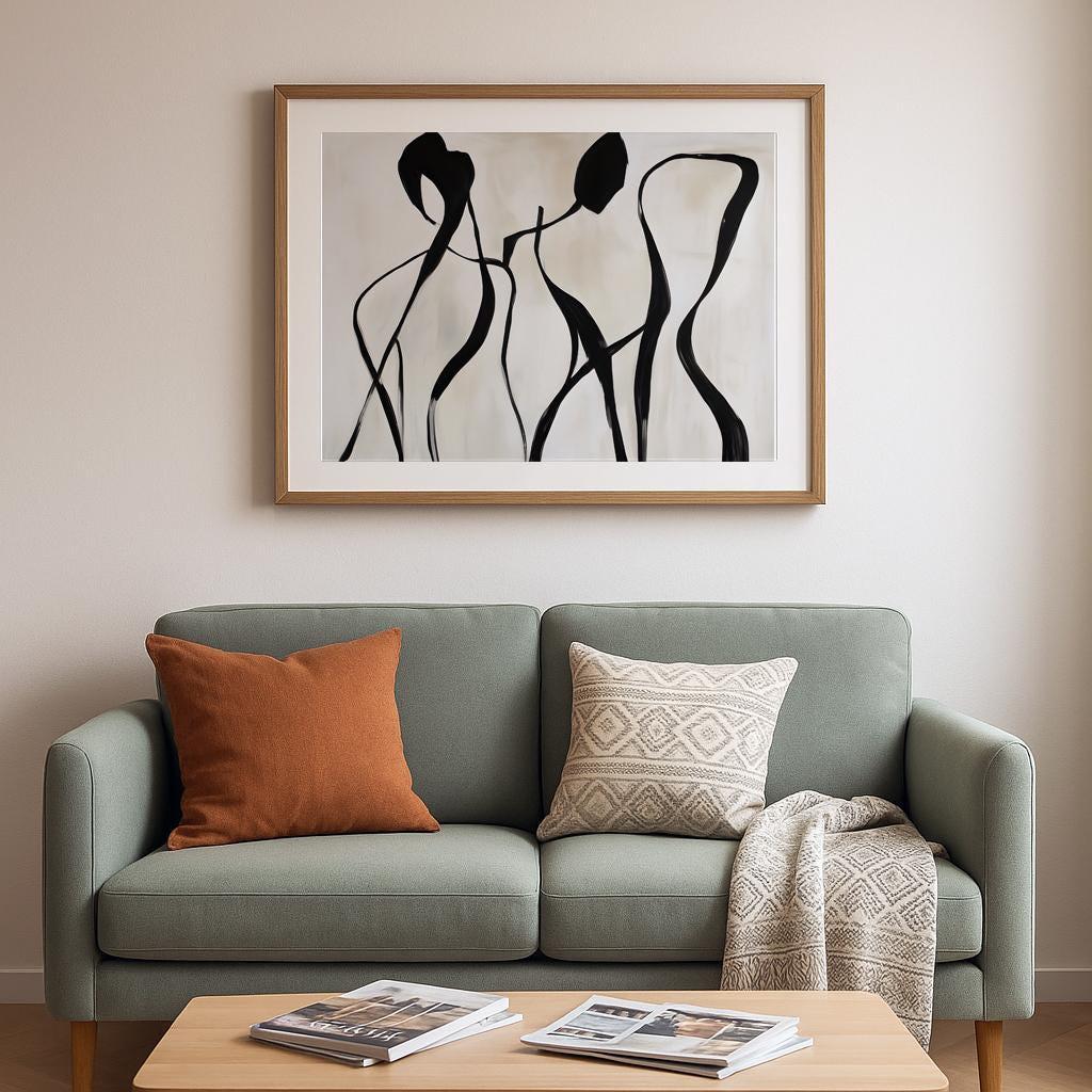 Modern Abstract Line Art Print, Minimalist Female Figure Wall Art, Mid ...