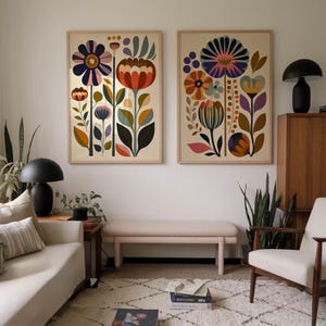 Scandinavian Wall Art Norwegian Folk Decor Floral Print Set of 2 Nordic ...