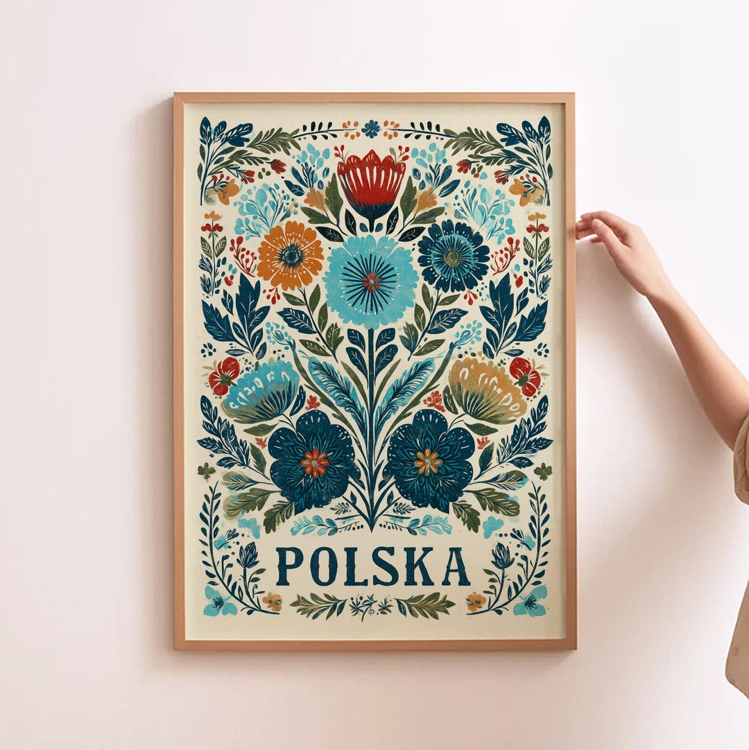 Polish Folk Art Vintage Polish Floral Wall Art Print Retro Poland Home ...