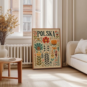 Polska Folk Art Poster Vintage Polish Floral Wall Art Print Retro ...