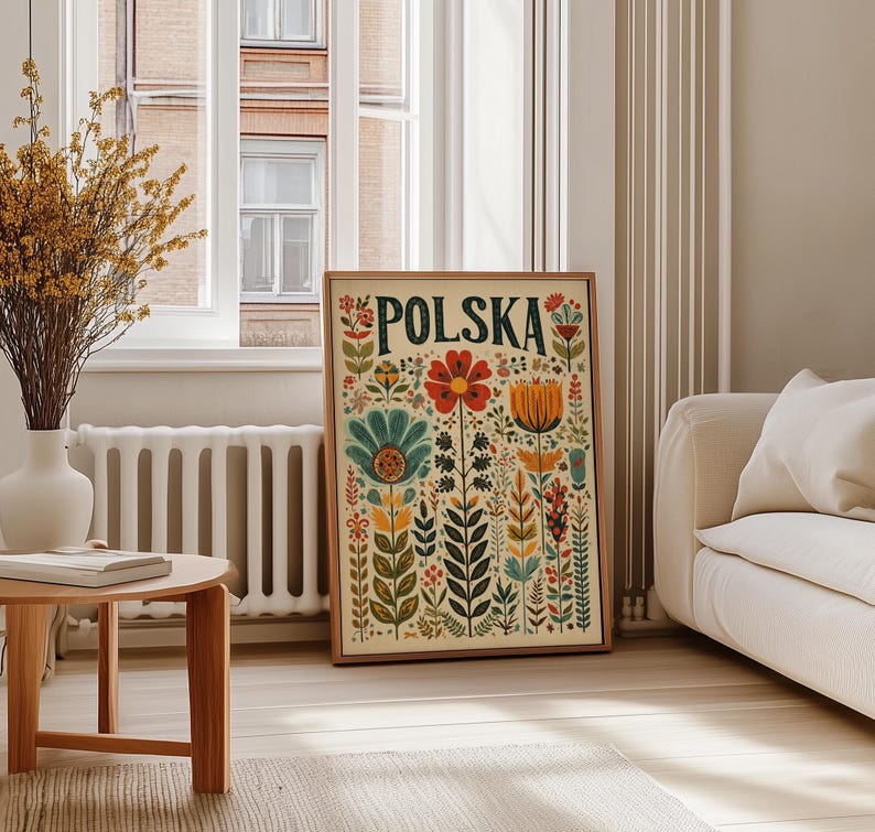 Polska Folk Art Poster Vintage Polish Floral Wall Art Print Retro ...
