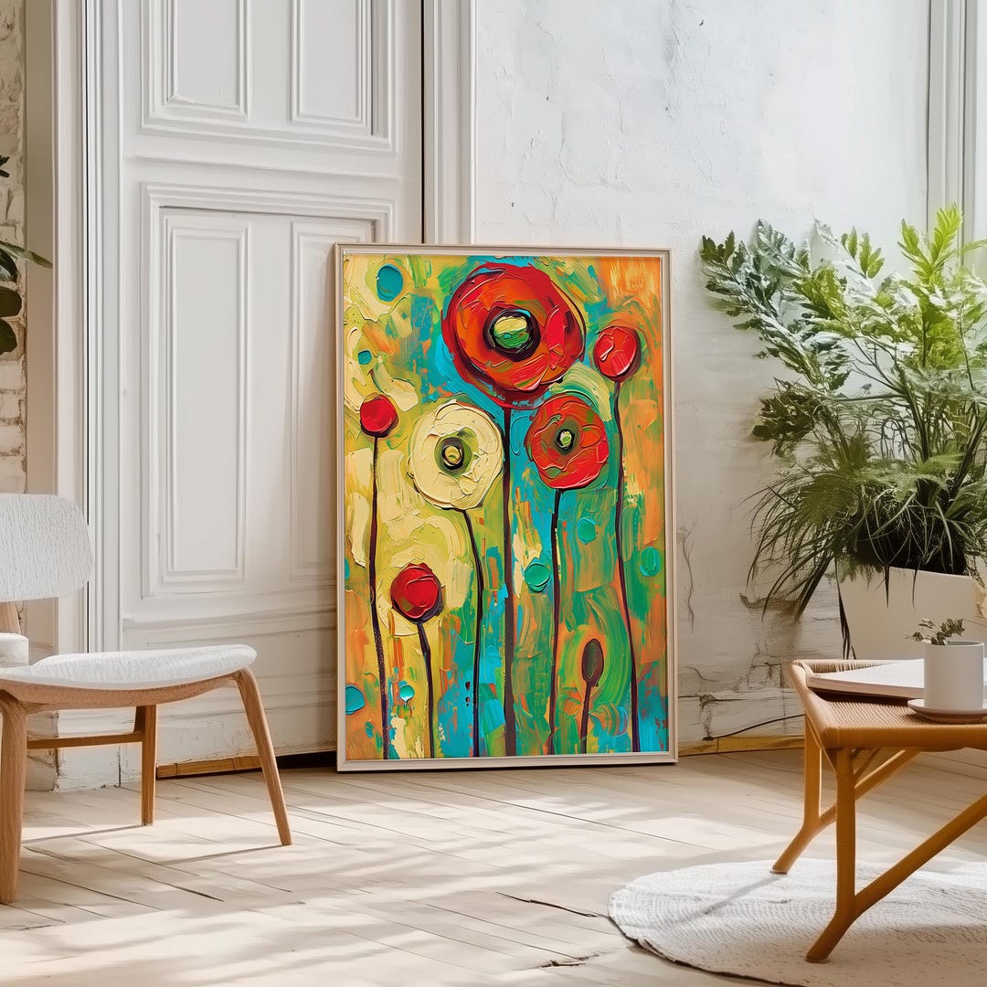 Poppy Print, Botanical Print Poster, Oil on Canvas Flowers, Abstract ...