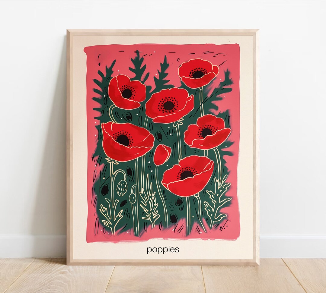Poppy Print, Botanical Print Poster, Vintage Decor Minimalist, Abstract ...