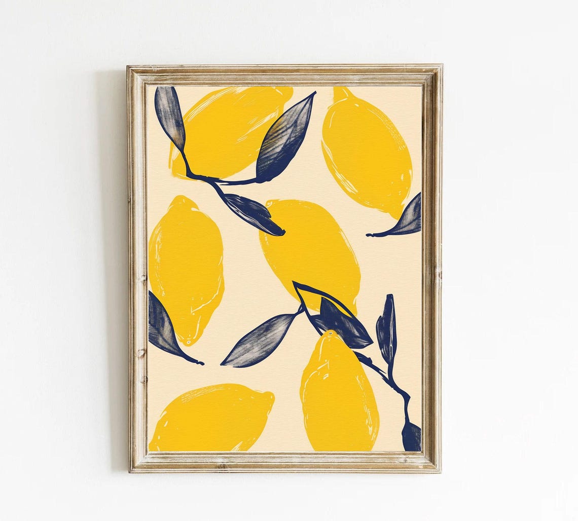 Lemon Art Citrus Poster Simple Fruit Market Print Lemon Wall Art ...