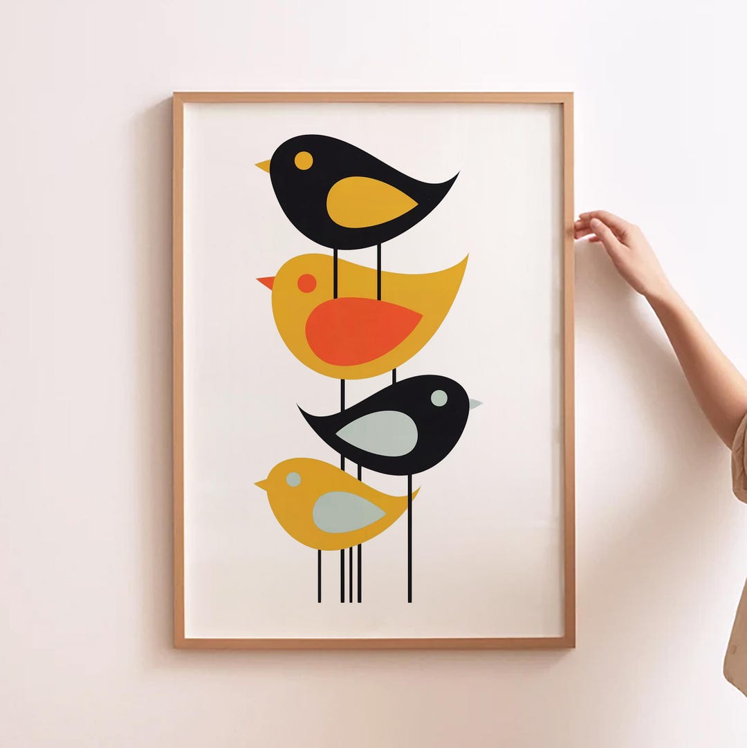 Scandinavian Bird Print Modern Bird Wall Art Mid Century Wall Art Mid ...