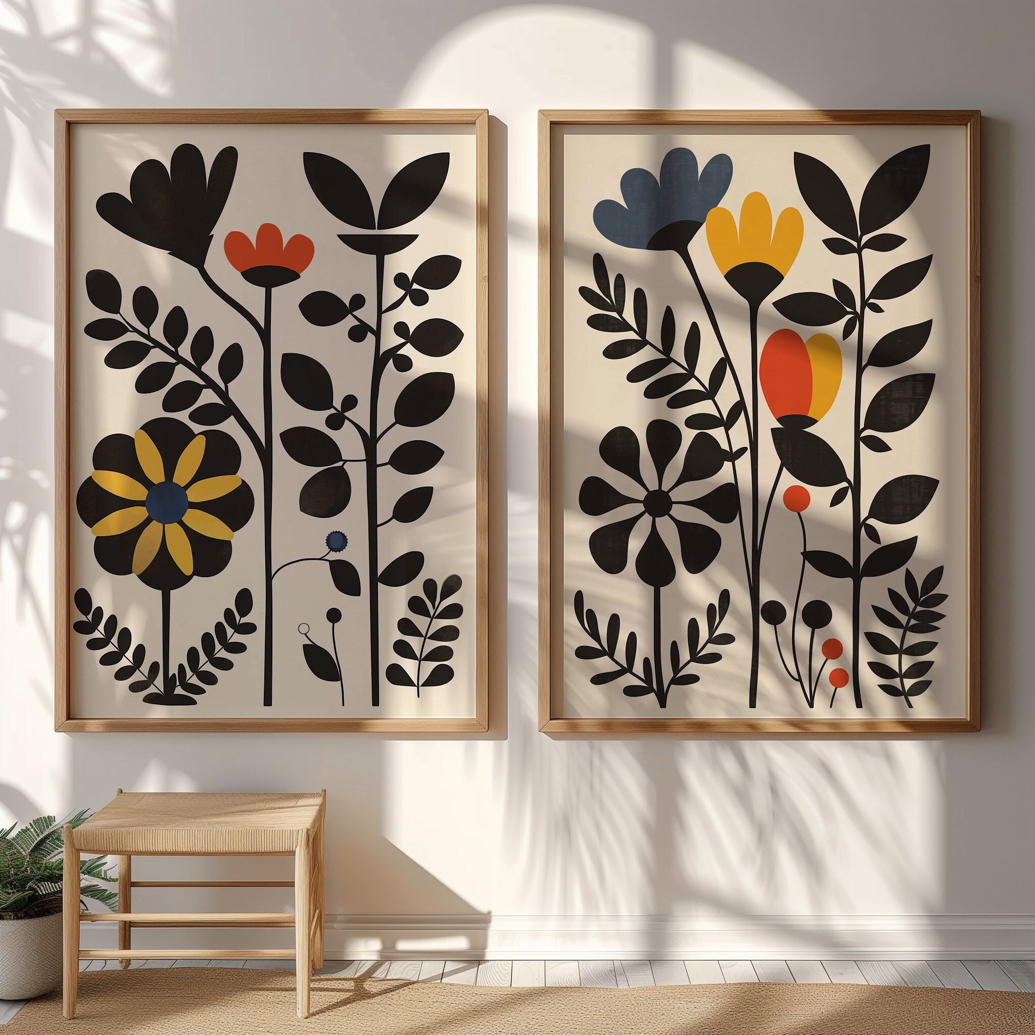 Scandinavian Art Norwegian Folk Art Floral Print Set of 2 Nordic Wall ...