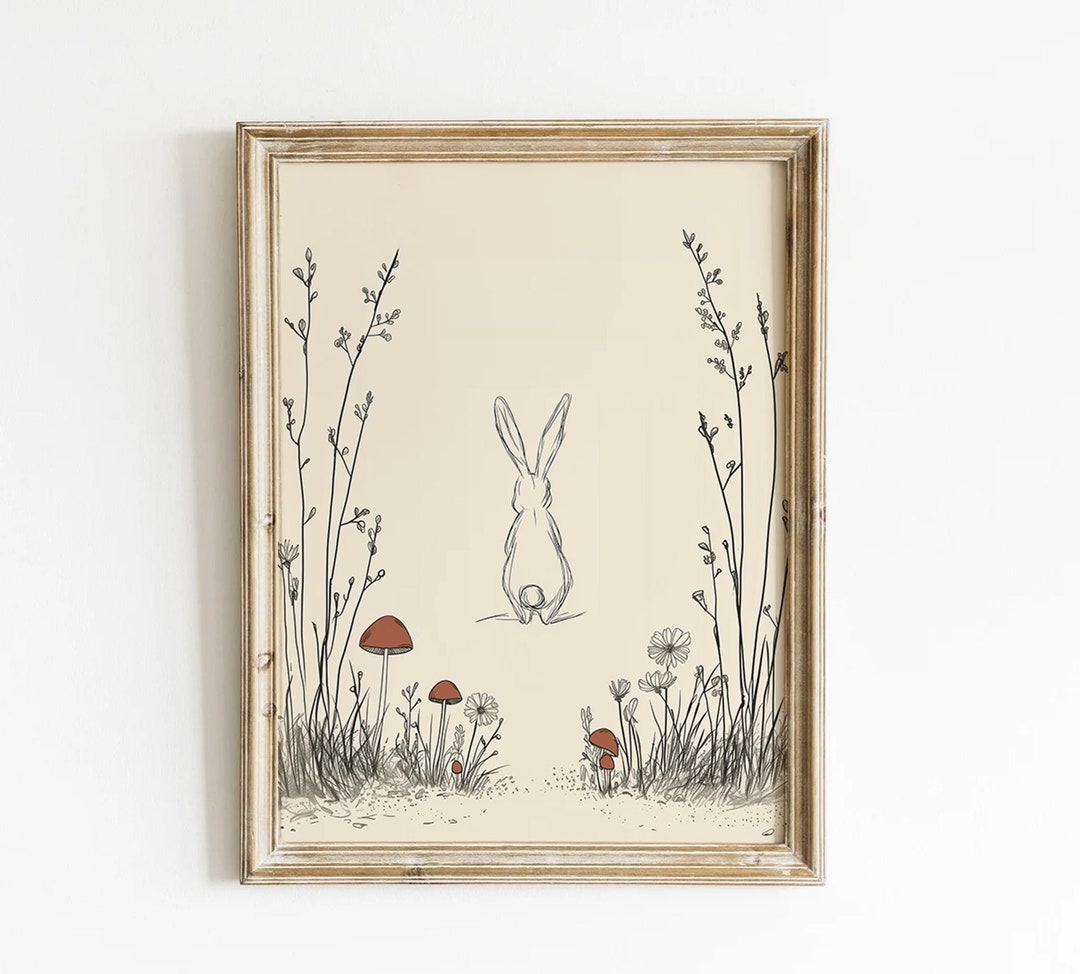 Nursery Bunny Wall Art Rabbit Sketch Cute Bunny Print Vintage Bunny ...