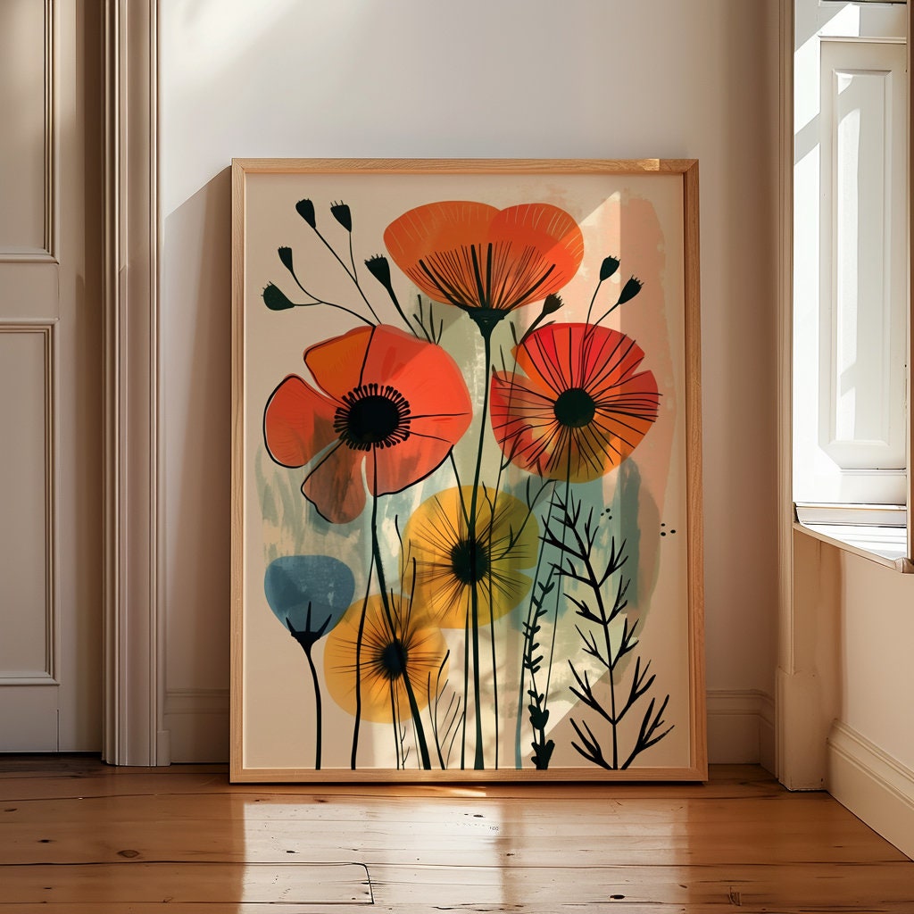Modern Poppy Print Scandinavian Flower Art Abstract Poppy Print ...