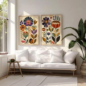 Scandinavian Wall Art Norwegian Folk Decor Floral Print Set of 2 Nordic ...