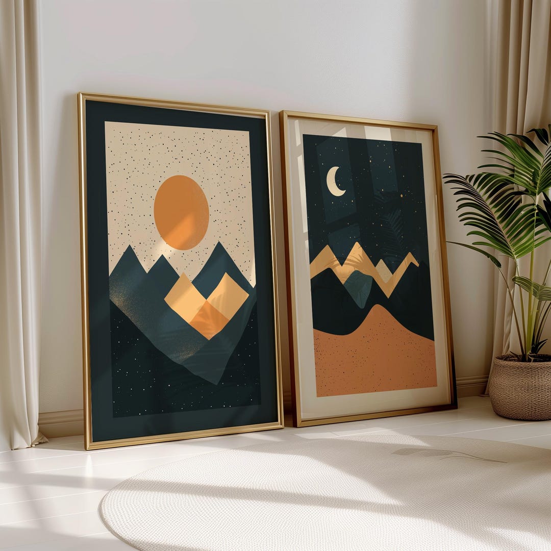 Sun and Moon Wall Art Set of Two Mystical Prints Contemporary Moon Art ...
