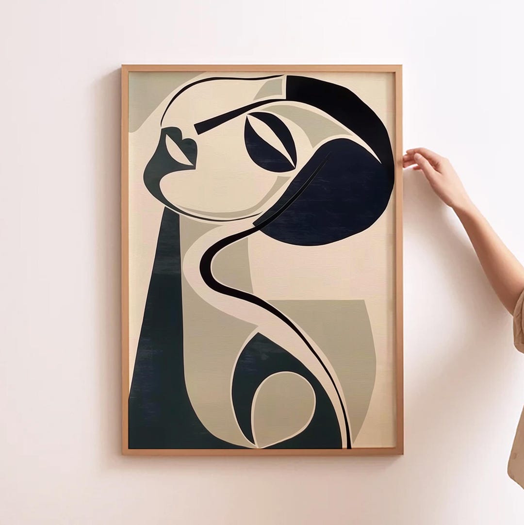 Abstract Art Poster Cubism Wall Art Women's Face Print Beige and Black ...