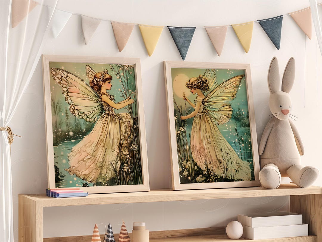 Vintage Fairy Art Set of 2 Prints Woodland Fairy Print Boho Nursery ...