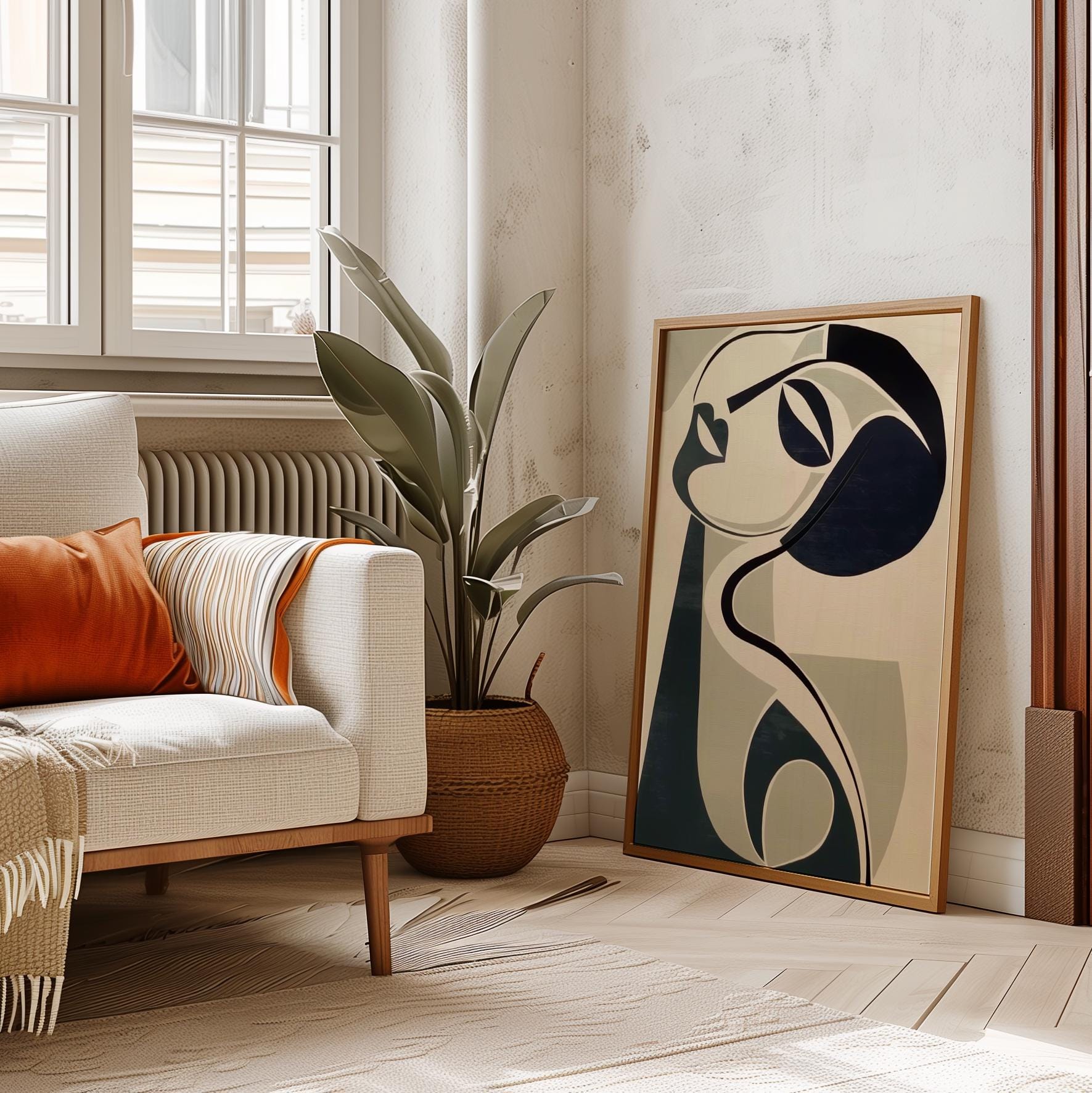 Abstract Art Poster Cubism Wall Art Women's Face Print Beige and Black ...