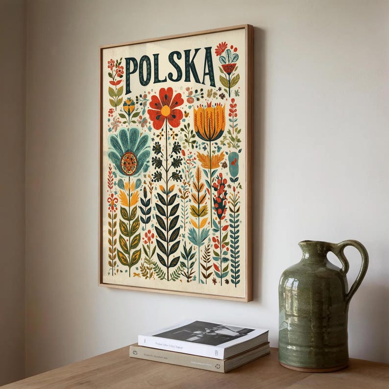 Polska Folk Art Poster Vintage Polish Floral Wall Art Print Retro ...